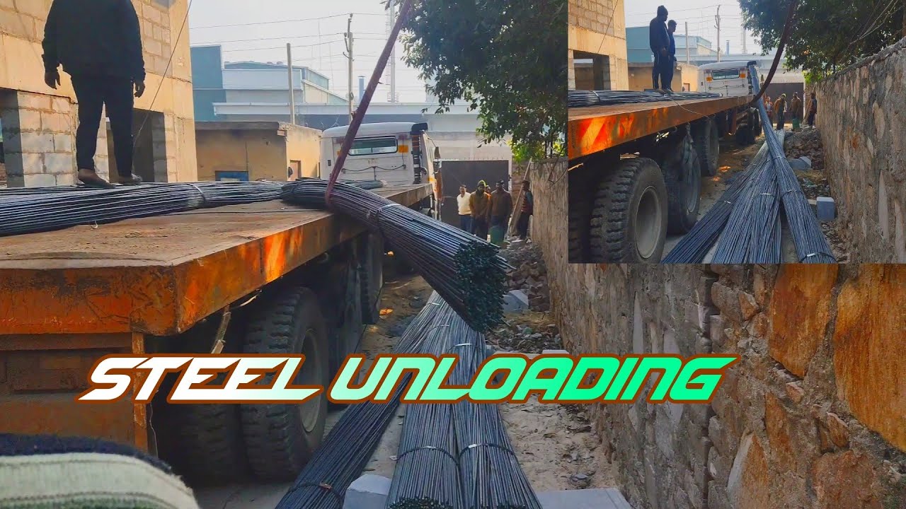 Steel unloading on site #steel_unloading #civil_works #construction # ...