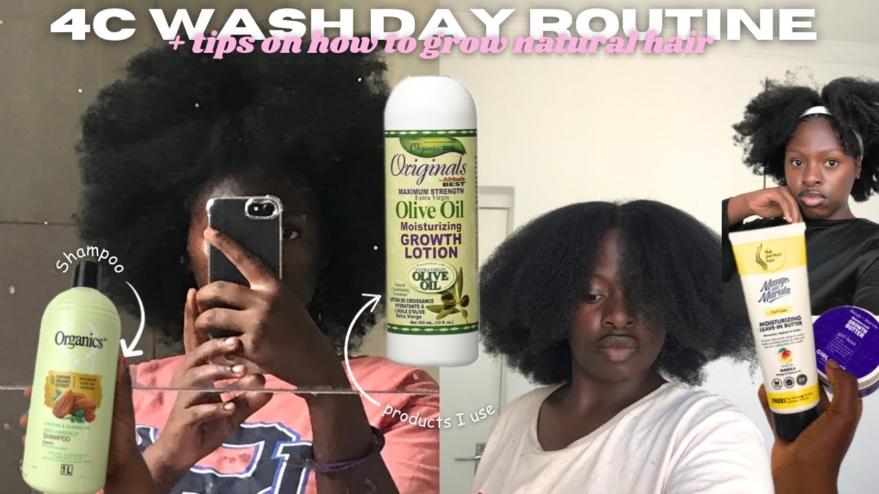 SIMPLE 4C WASH DAY ROUTINE+tips on how to grow natural hair🤍 - YouTube