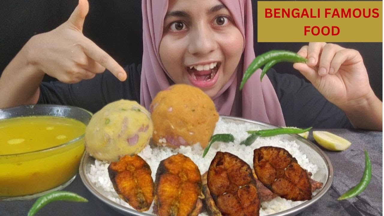TRYING FAMOUS BENGALI FOOD||ALU BARTHA||DAL||FISH FRIES WITH RICE# ...