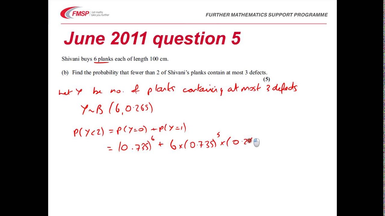 FMSP Revision: Edexcel S2 June 2011 qn5 - Poisson Distribution and Approximation - YouTube
