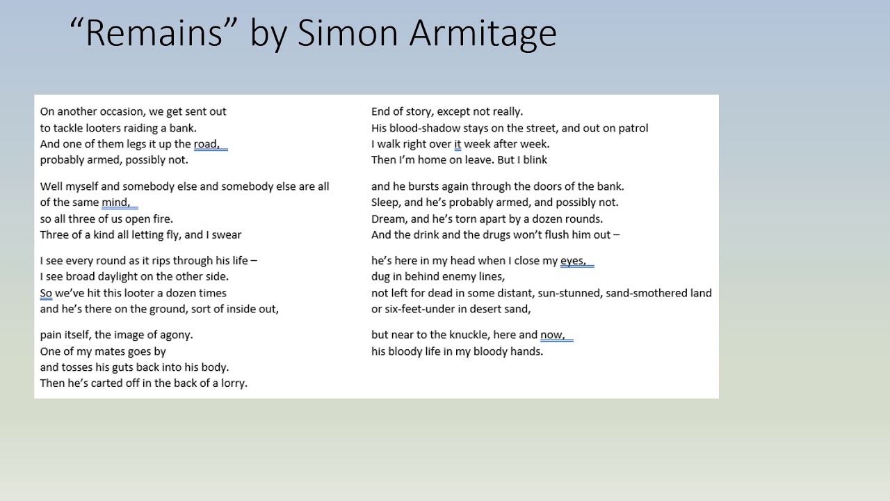 'Remains' by Simon Armitage. - YouTube
