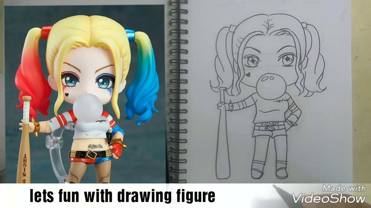 Cara lambat menggambar harley Quen,musuhnya batman - YouTube