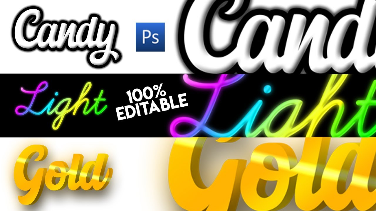 Candy, Light and Gold Text Effect | 100% Editable| Photoshop CS3 l SRD ...