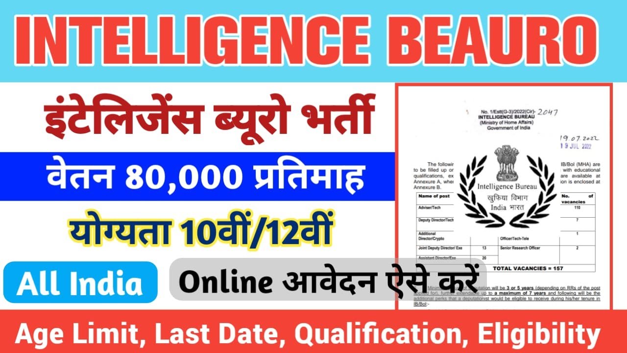 Join Intelligence Bureau, IB Bharti 2022 Online Form, IB Recruitment ...