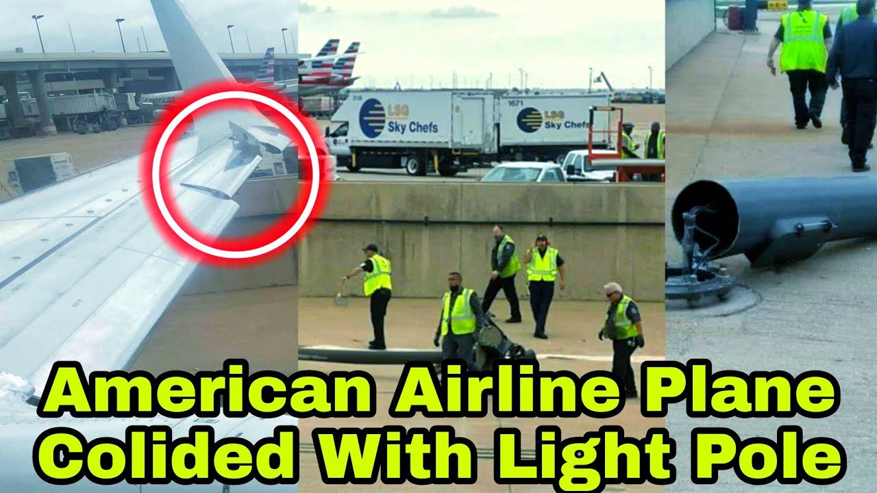 American Airlines Plane Hits Light Pole at DFW Airport - YouTube
