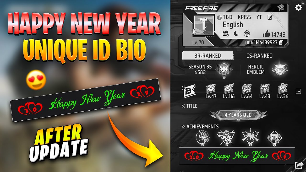 Unique Happy New Year 2024 Free Fire I'd Bio 🥰 || How To Write Colour ...