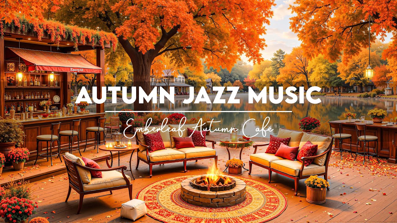 Cozy Autumn Coffee Shop by the Lake 🍂 Relaxing Jazz Instrumental Music ...