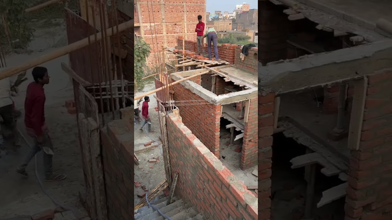Residential house building construction wall curing work at site # ...