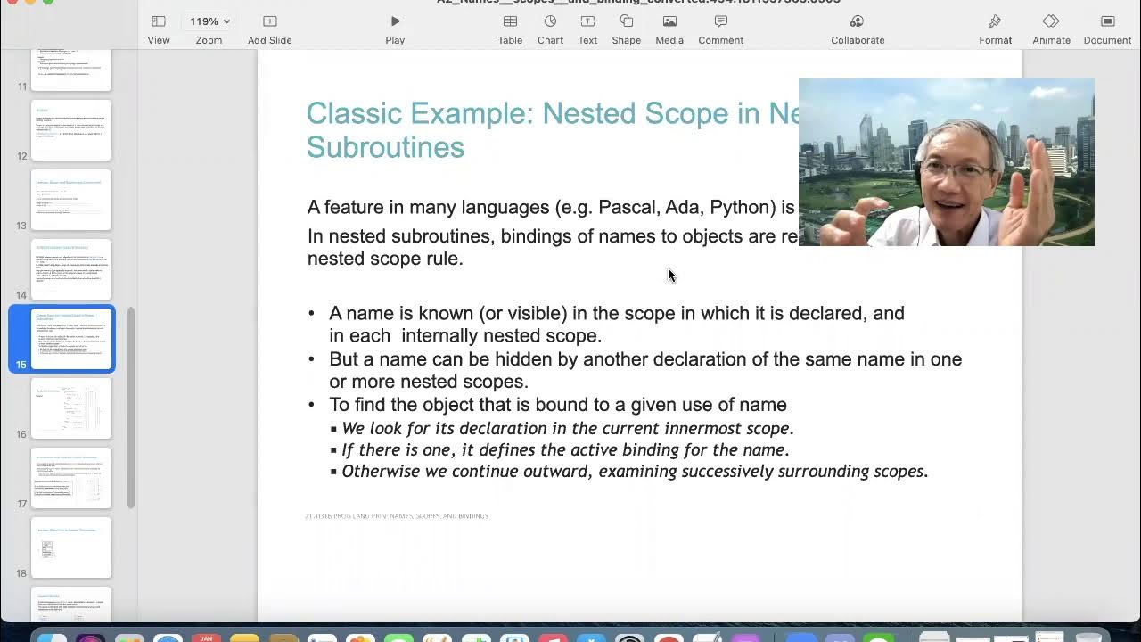 Programming Languages 3: heap, nested scope, static dynamic binding ...