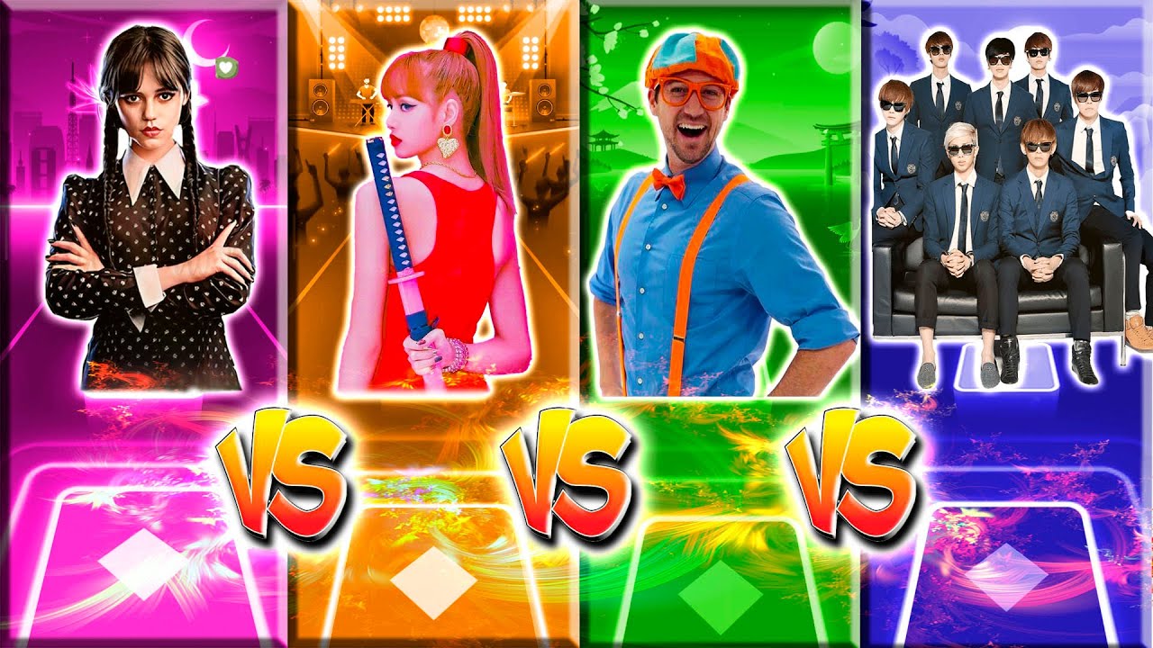 Wednesday 🆚 Lisa Money 🆚 Blippi 🆚 BTC | Tiles Hop EDM Rush - YouTube