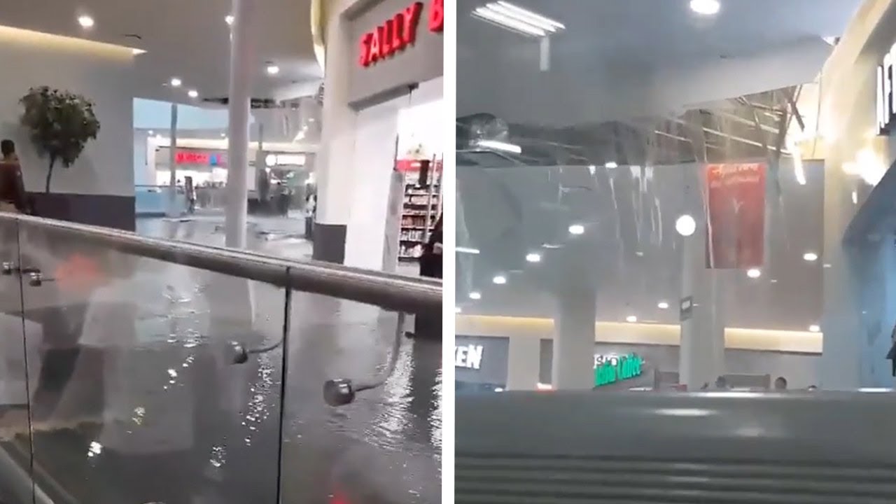 Rain Falls Through Shopping Mall Roof - YouTube