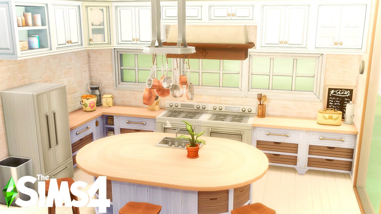 Cottage Country Living Kitchen with CUSTOM Range Hood: The Sims 4 Room ...