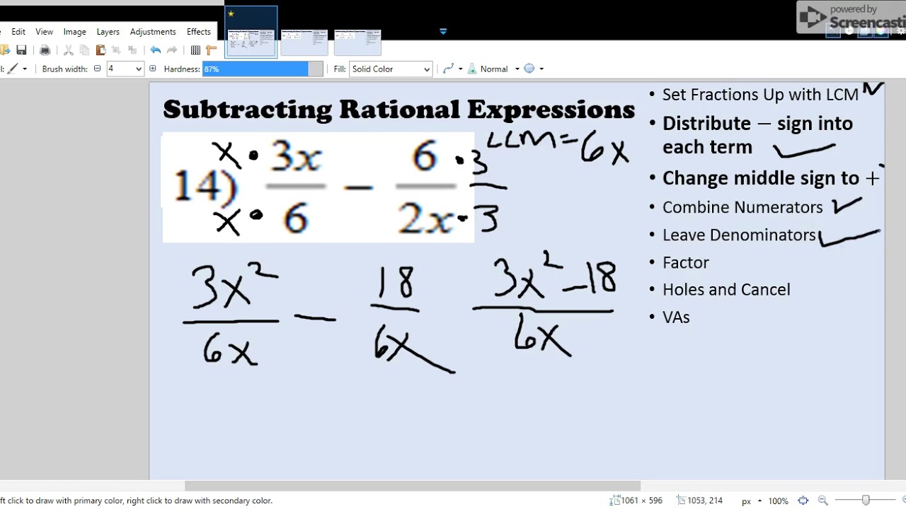 Subtracting Rational Expressions Example 14 - YouTube