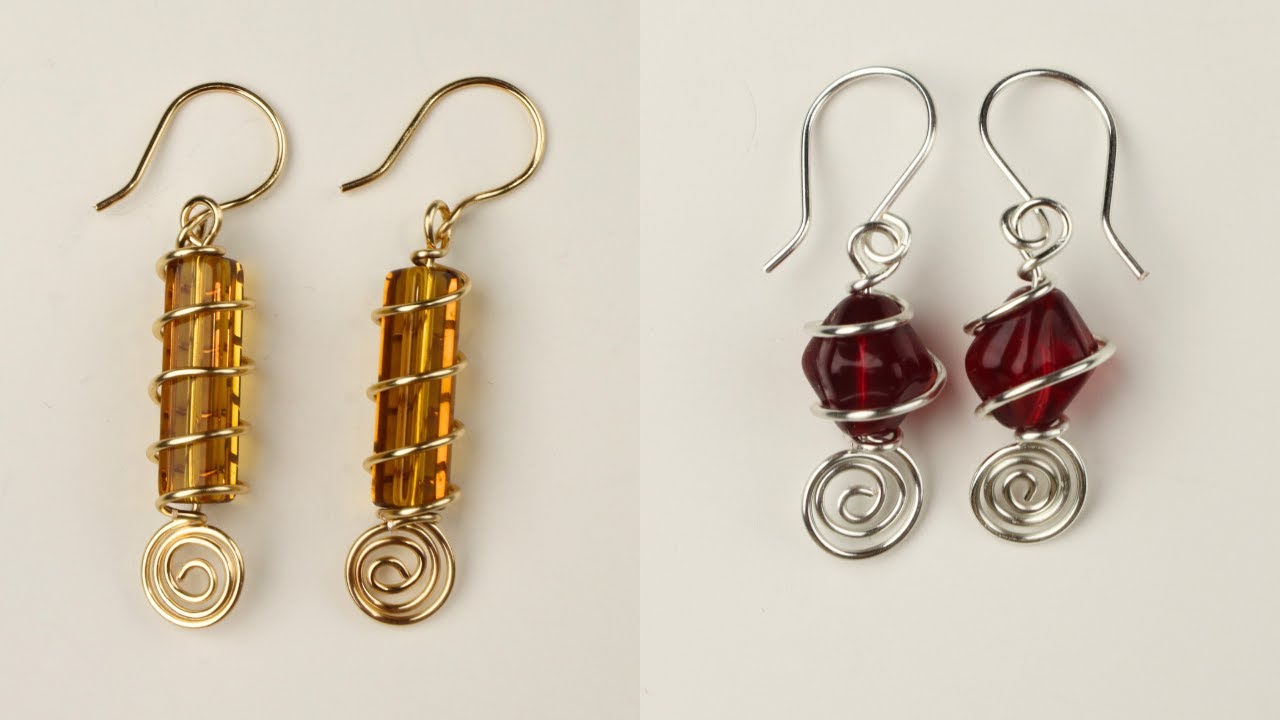 Dangling Spiral Wire Wrapped Bead Earrings Tutorial - YouTube