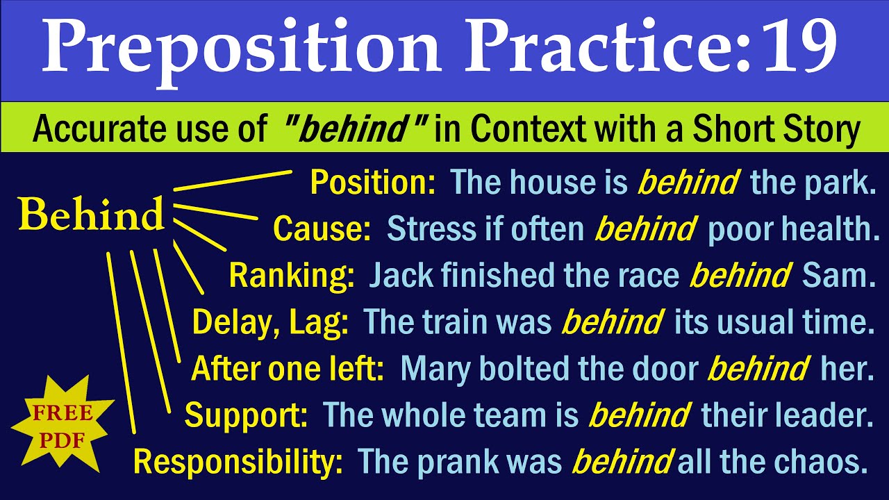 "Behind" ~ Preposition of Position, Cause, Support, #Preposition # ...