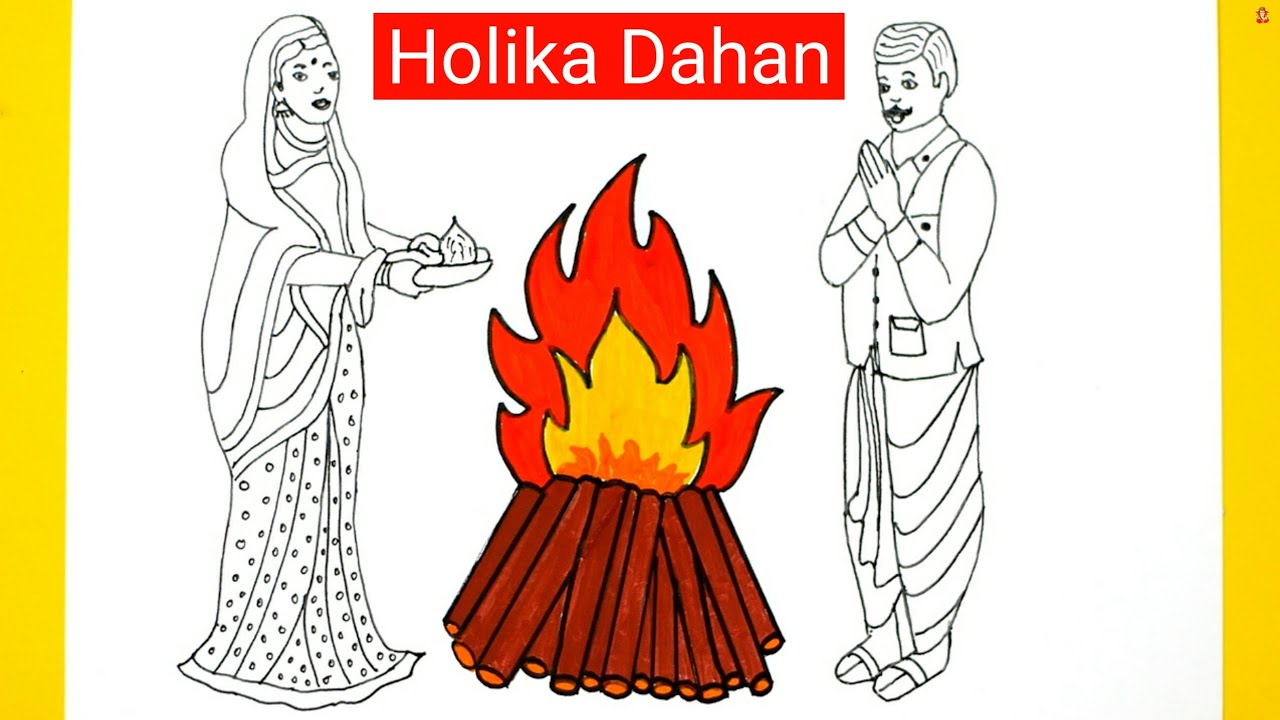 Holika Dahan Drawing | Holi Festival Drawing | How to Draw Holi ...