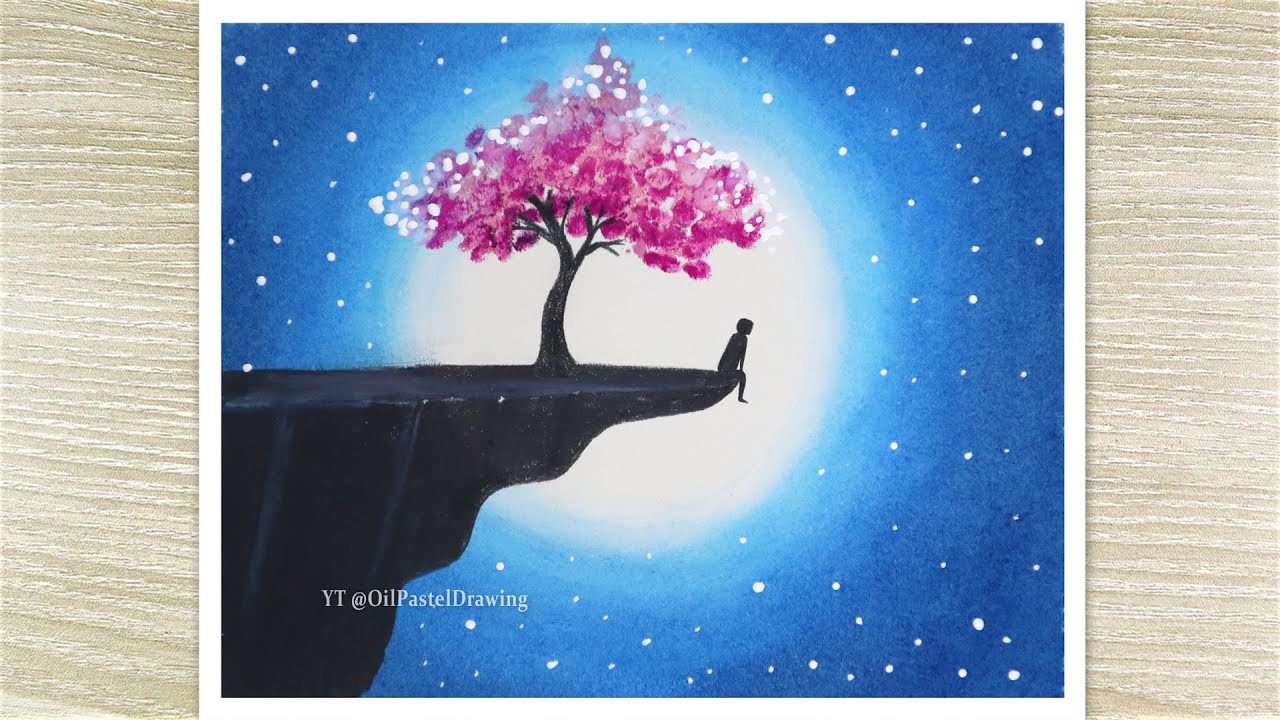 How to Draw a Sad Boy Sitting alone, Moonlight Night Drawing with Oil ...