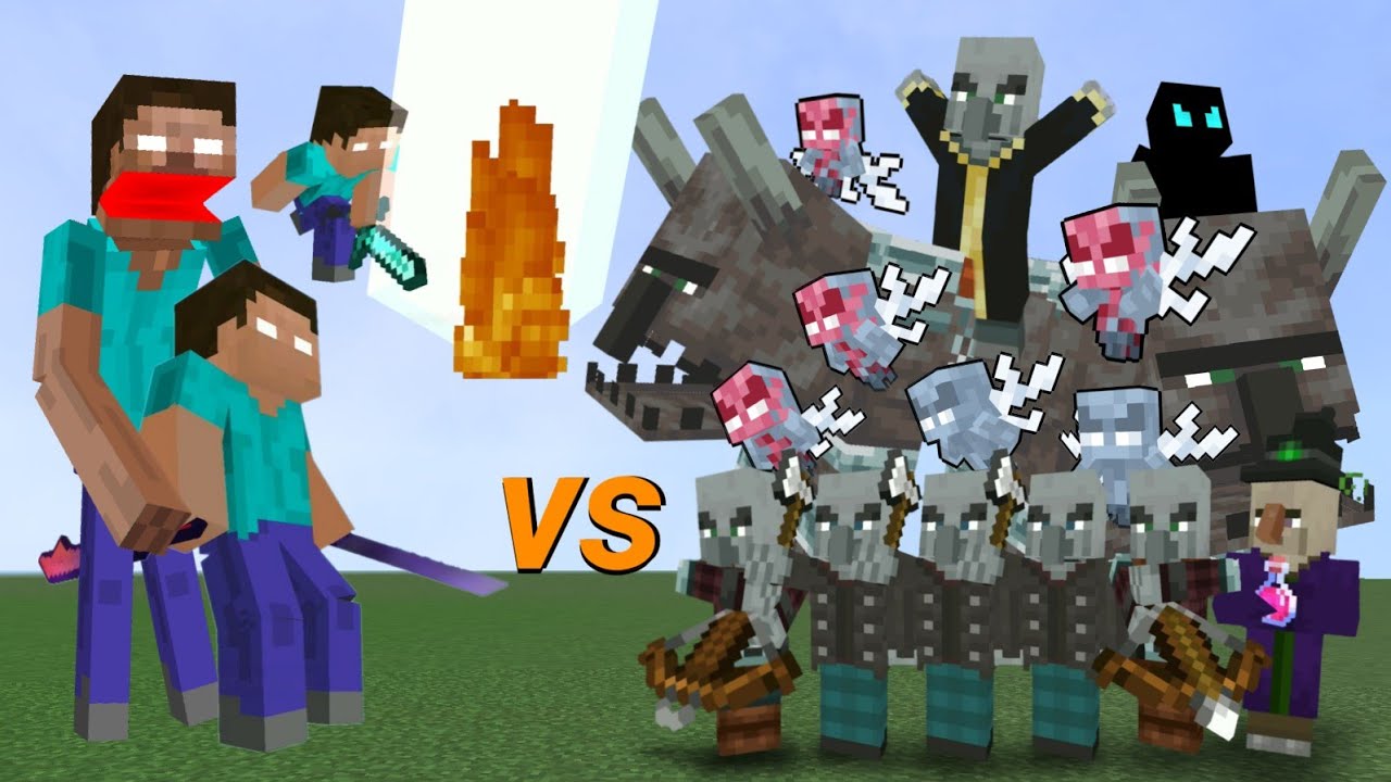 ILLAGER ARMY vs EVERY HEROBRINE BOSSES - YouTube