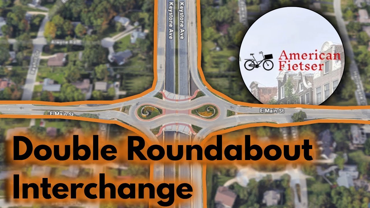 Navigating a Double Roundabout Interchange by Bike - YouTube