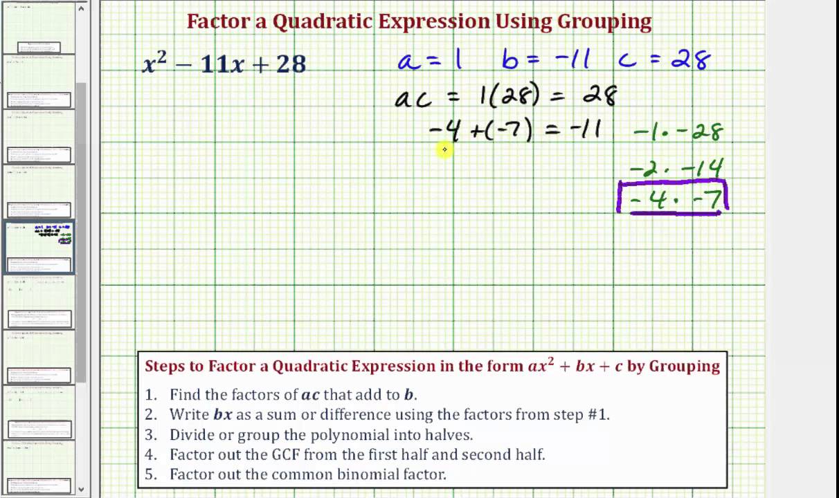 Ex 2: Factor a Quadratic Expression Using Grouping When a = 1 - YouTube