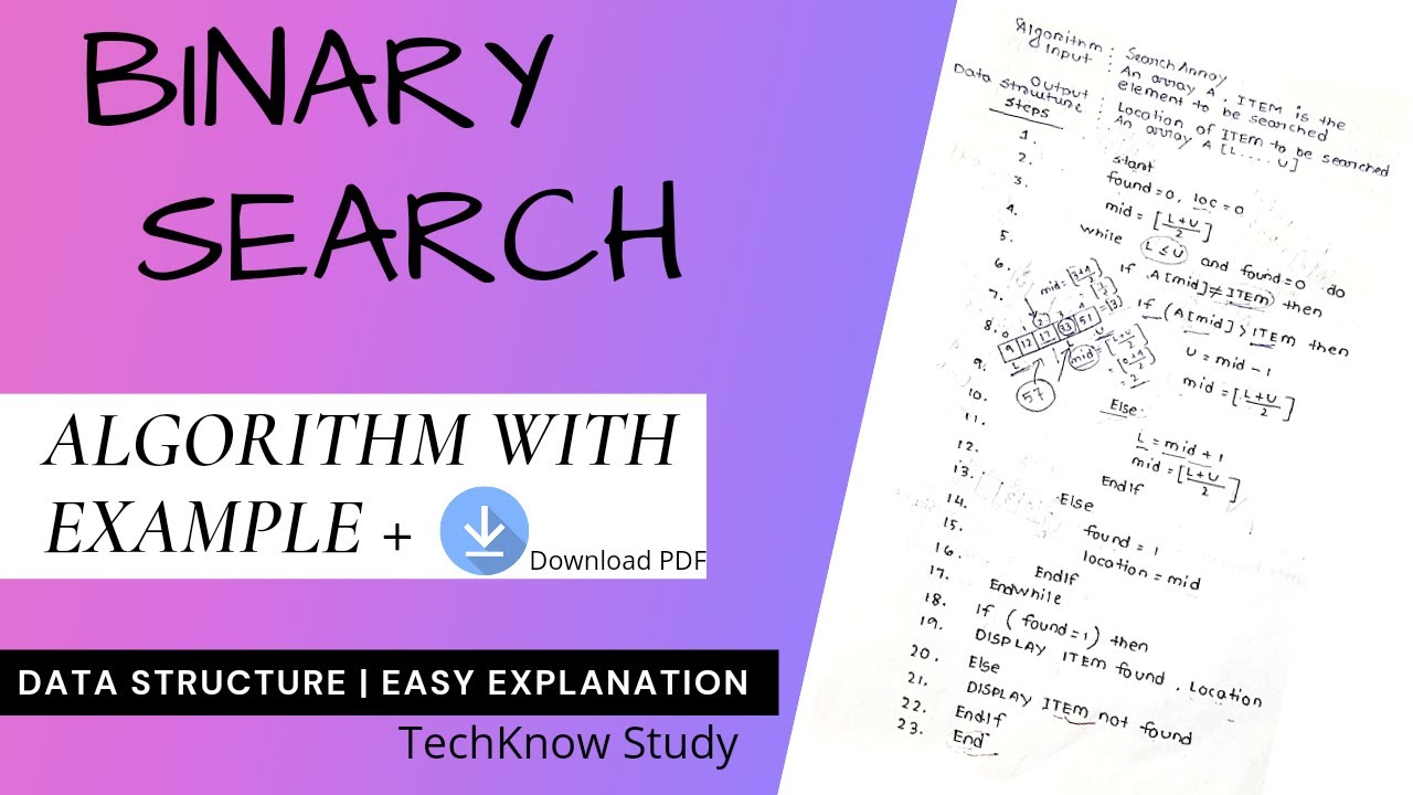 Binary Search Algorithm with Examples | TechKnow Study | Data Structure - YouTube