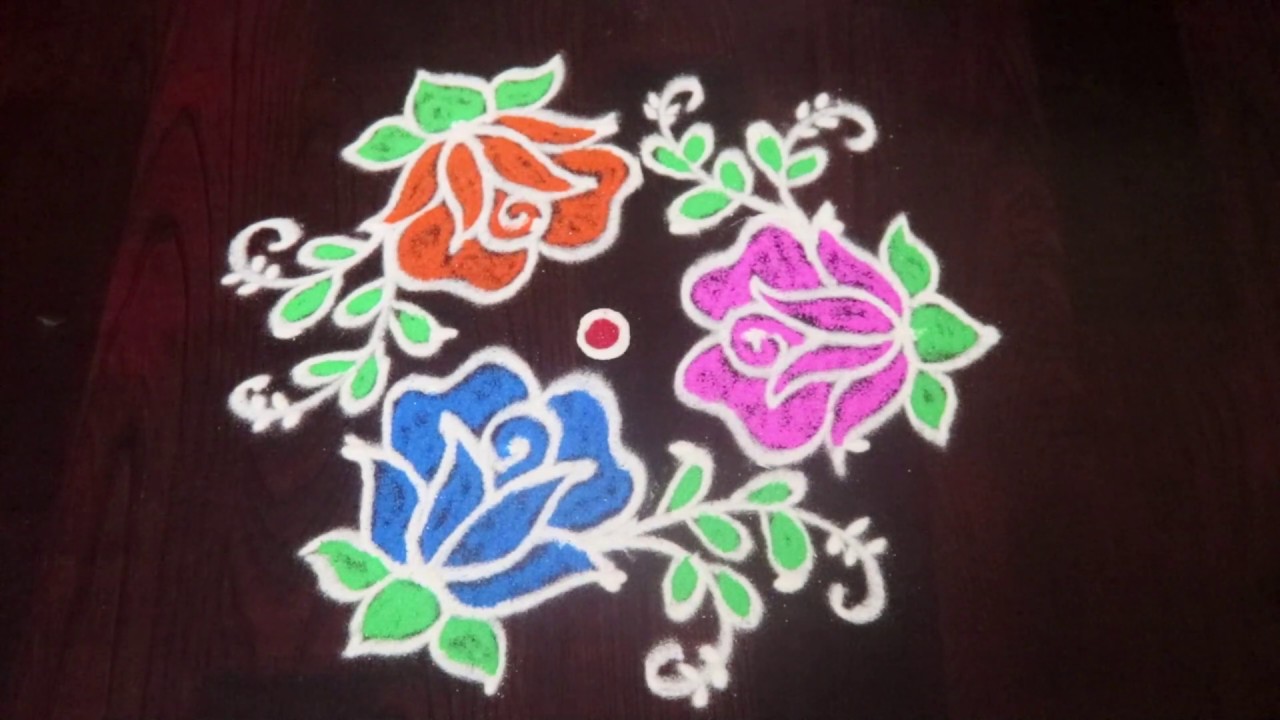 Simple 5 Dots Flower Rangoli || 5x3 Dots Small Daily Muggulu || Latest ...