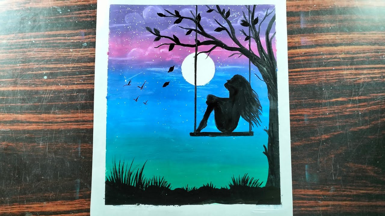 How to draw beautiful colourful sky and alone girl very easy |beautiful ...