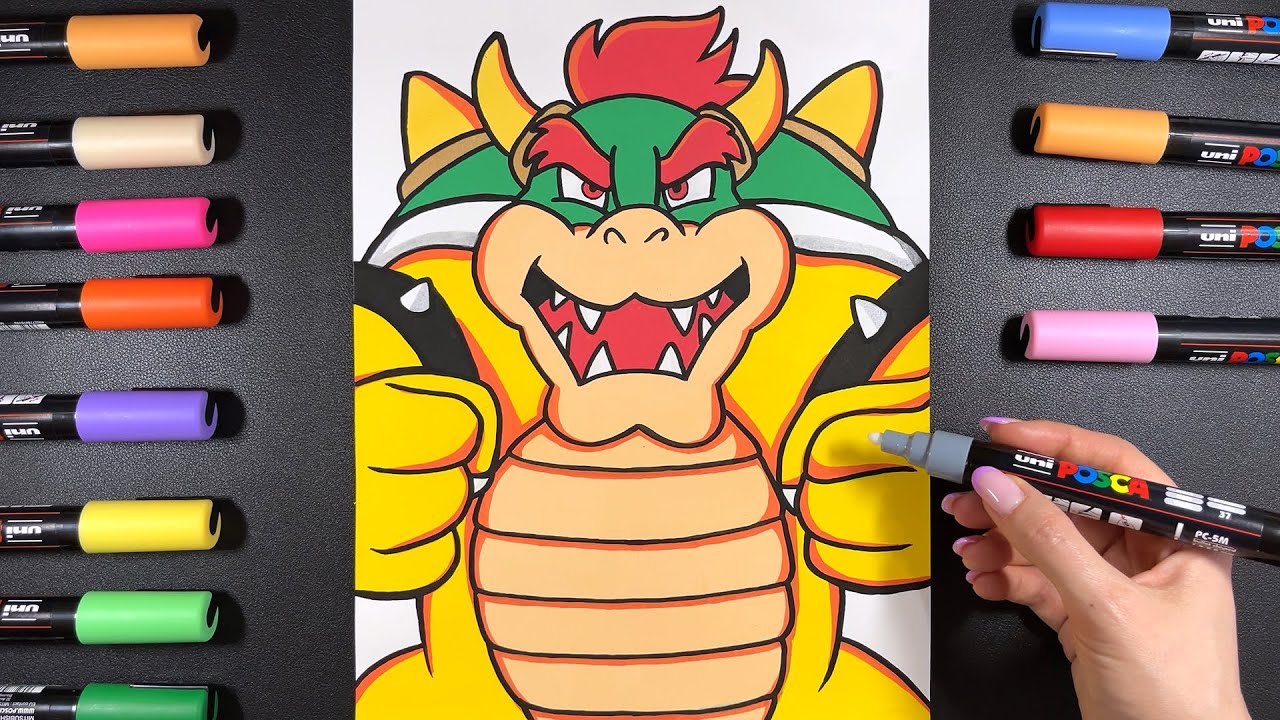 How to Draw BOWSER | Step by Step Drawing Tutorial | Posca Markers ...