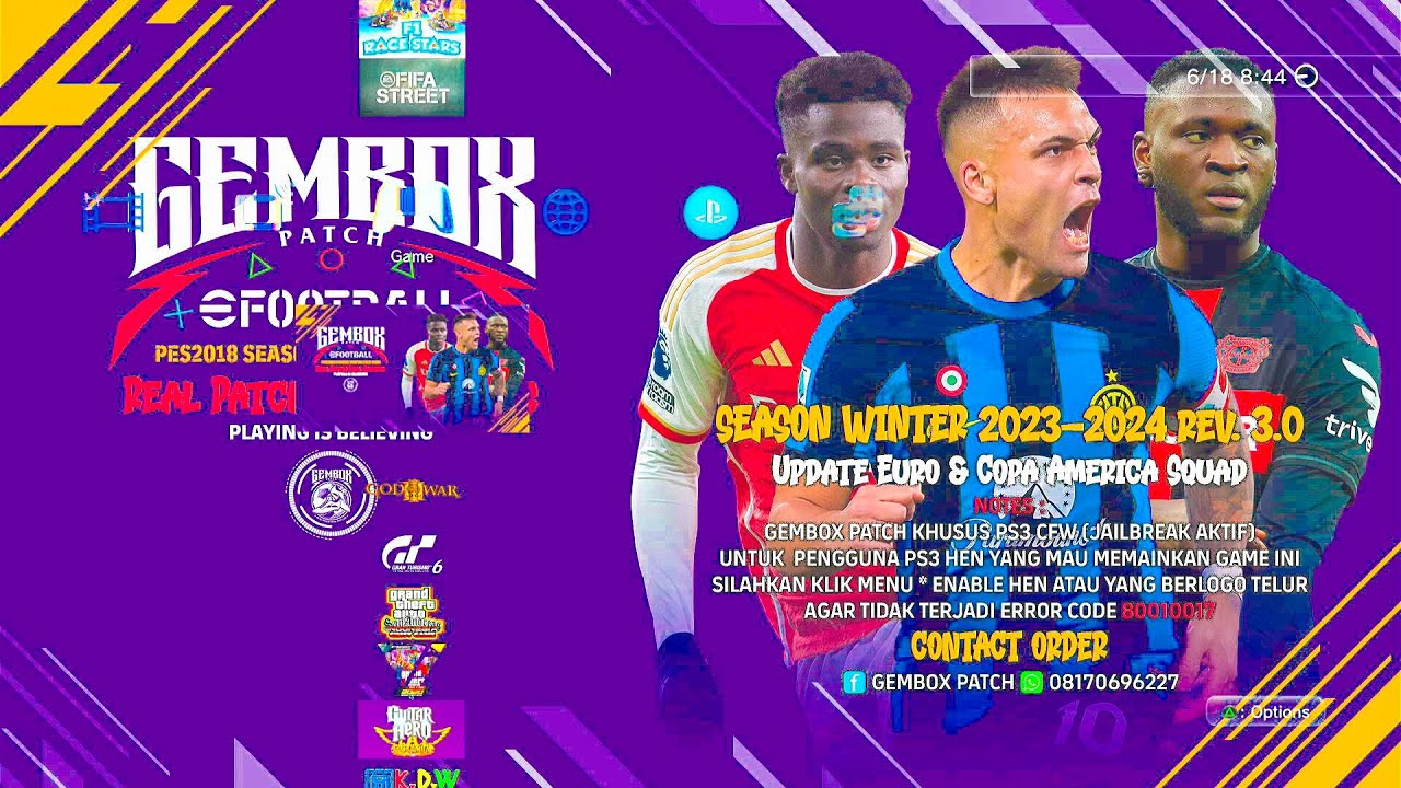 PES 2018 PS3 GEMBOX PATCH REV.3 UPDATE EURO & COPA AMERICA 2024 "Mbappe ...