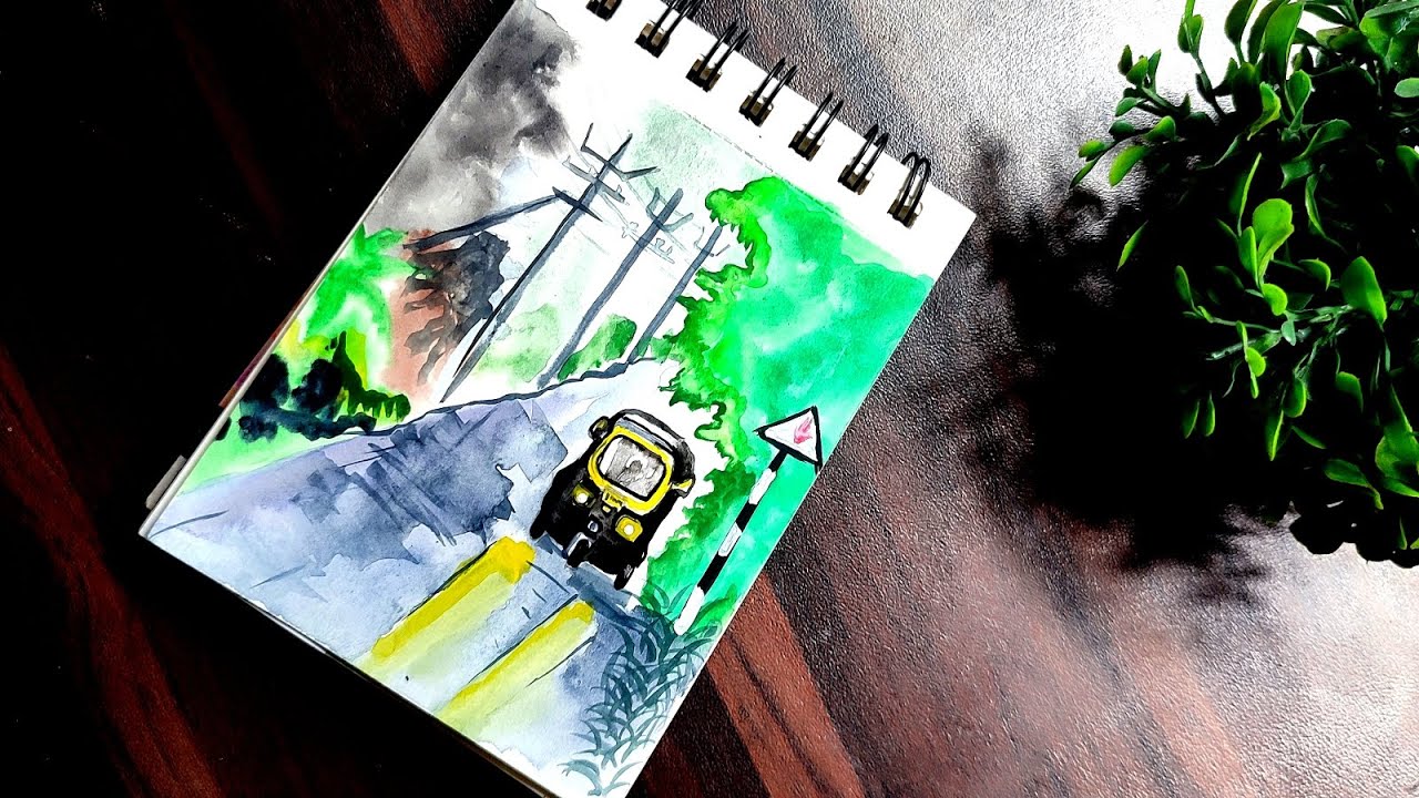 How To Draw Easy Rainy Day Road #painting useing #watercolor #art # ...