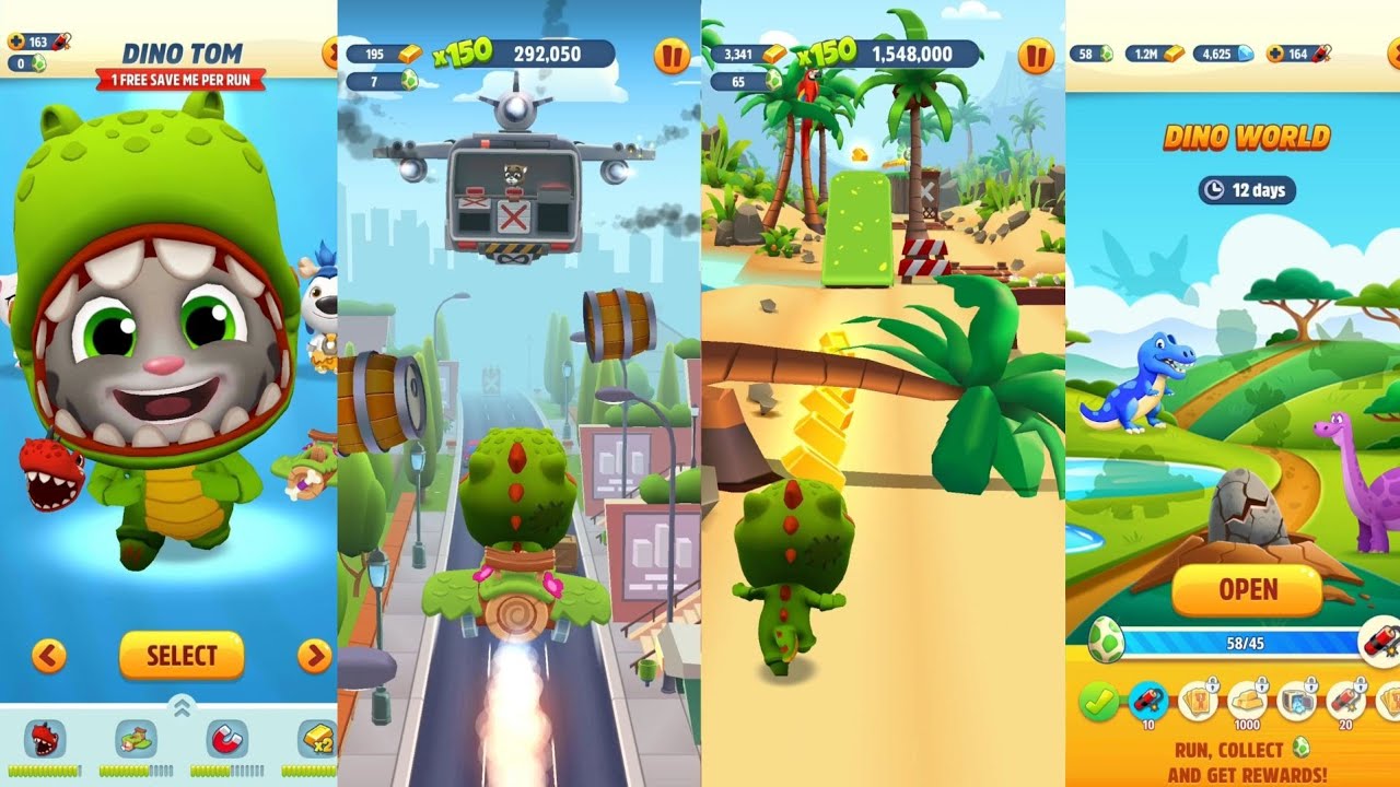 TALKING TOM GOLD RUN GAME, Racing with Dino Tom! 🌋 Can We Conquer the ...