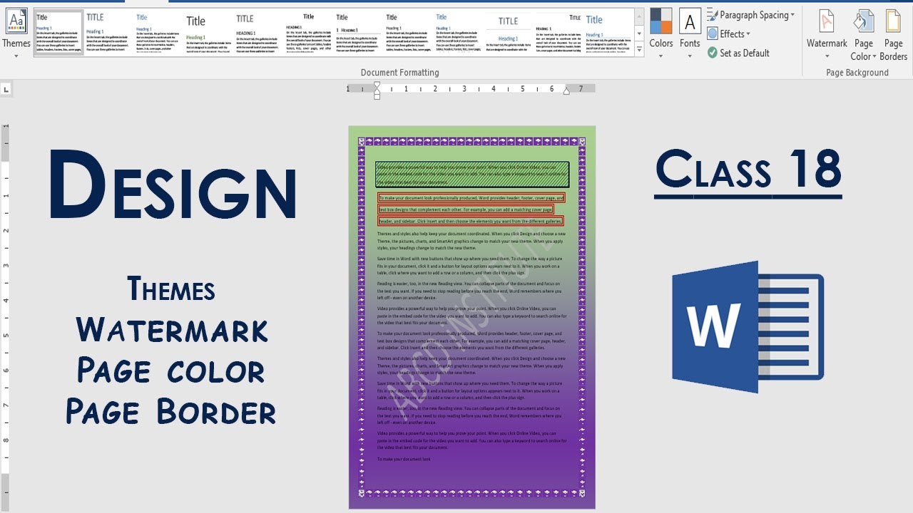 Microsoft Word | Design | Themes | Watermark | Page Color | Page Border ...