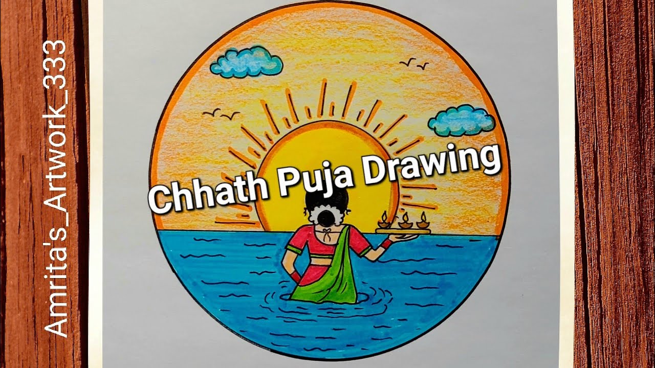 Chhath Puja Drawing | Chhath Puja festival Drawing easy | Chhath Puja ...