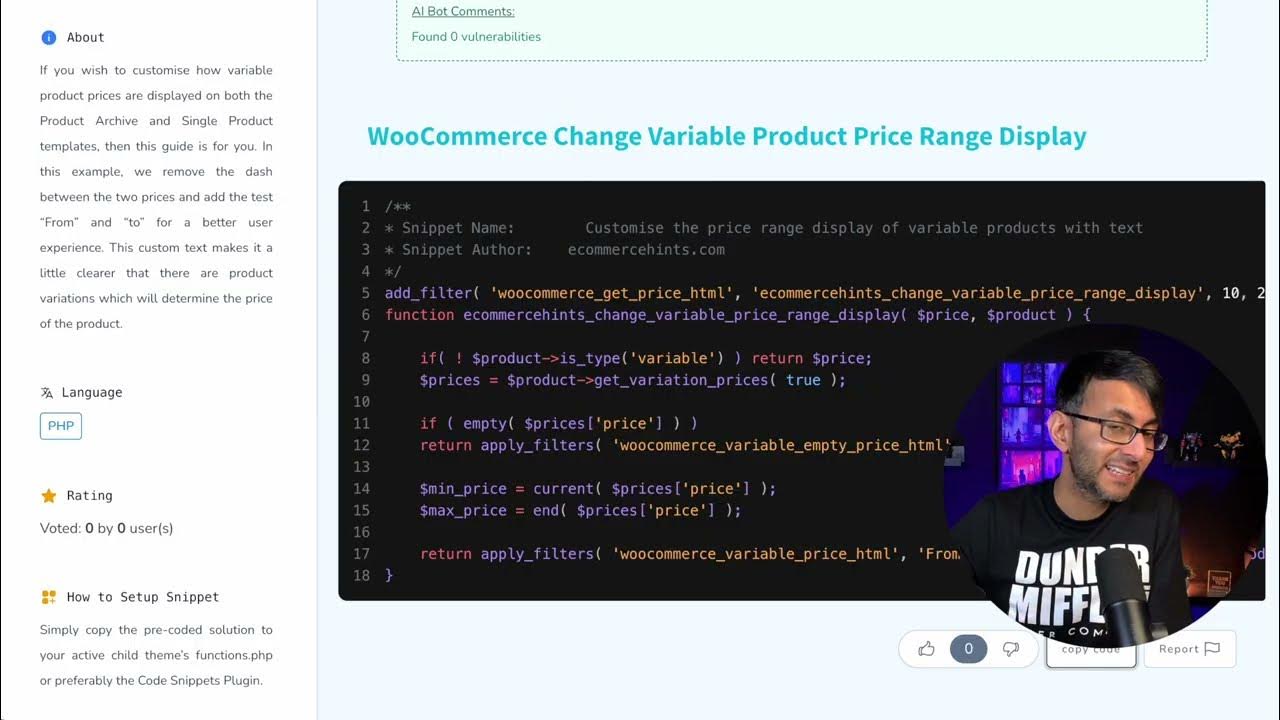 Change the WooCommerce Price Variation Description - Code Snippets - CodeSnippets - YouTube