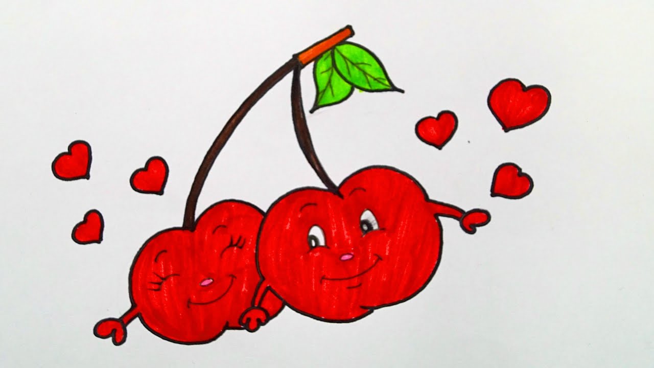 Cherry Drawing For Valentine's Day || Cute Cherry Drawing || Valentine ...