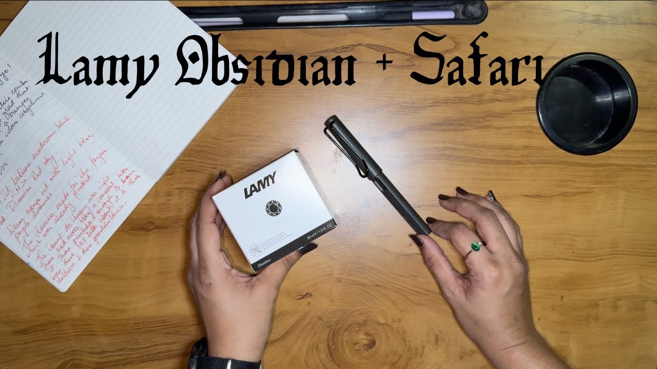 Lamy obsidian ink overview with the Lamy safari fountain pen in broad ...