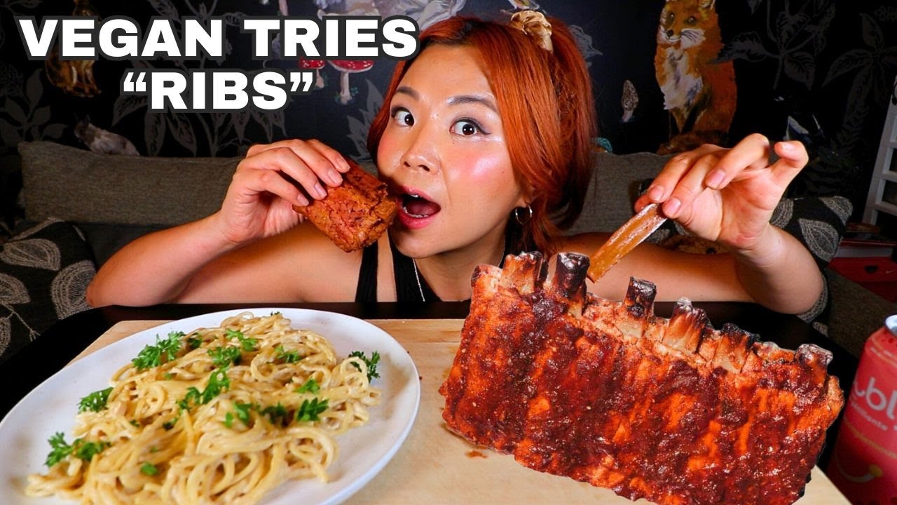 Trying Vegan BBQ RIBS For the First Time with Creamy Pasta! | Munching ...