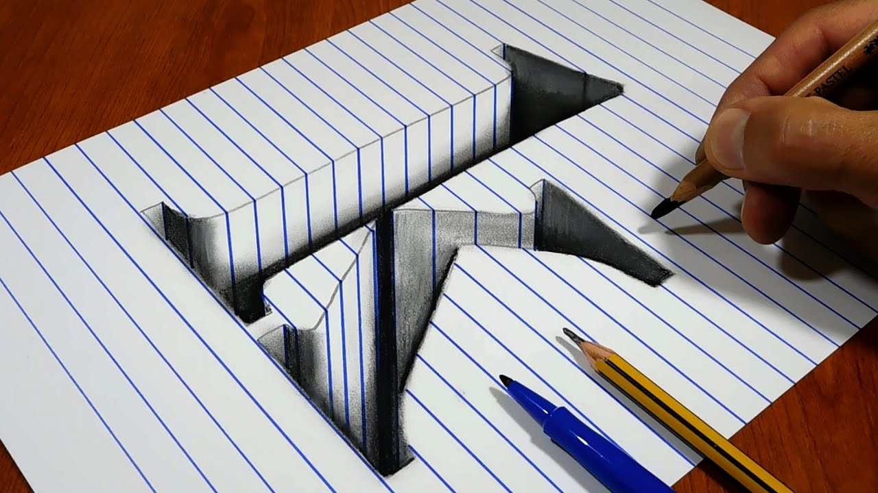Drawing k Hole in Line Paper 3D Trick Art - YouTube