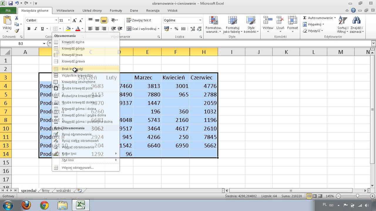 Excel - obramowanie i cieniowanie - YouTube