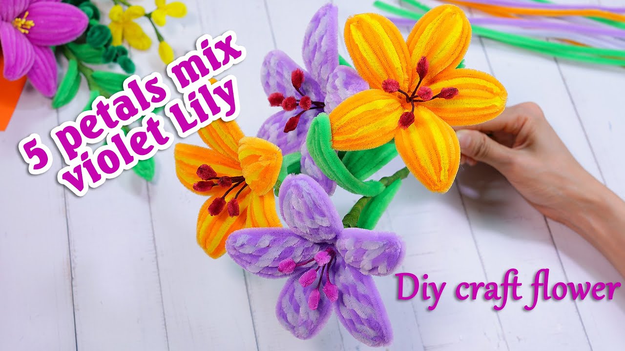 How to made 5 petals mix violet Lily from chenille wire | Easy Craft ...