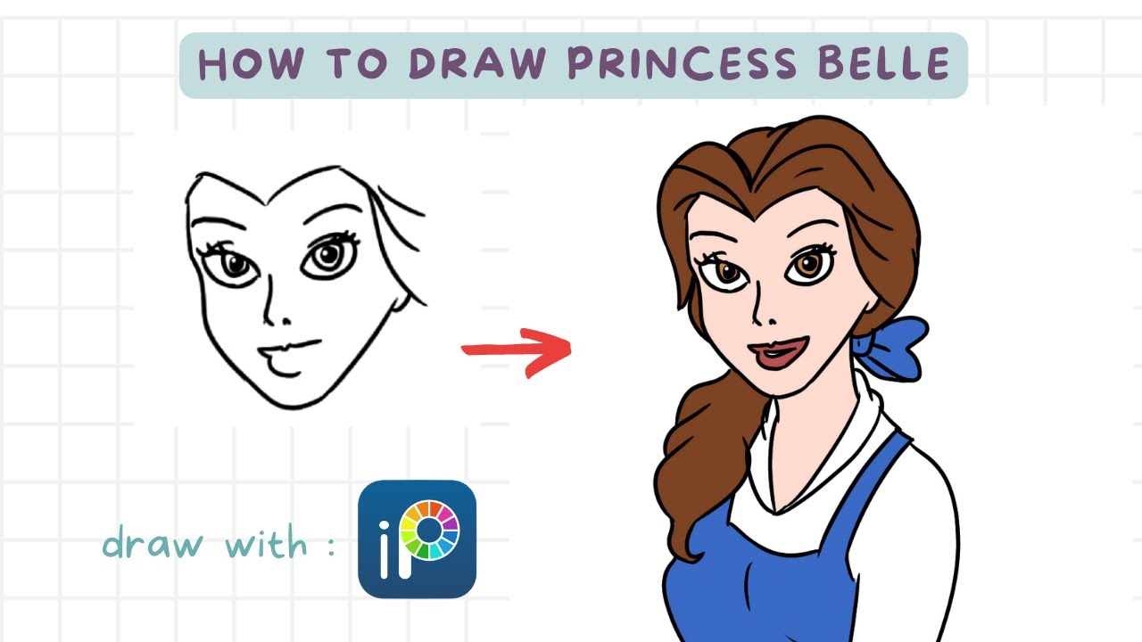 How to draw Princess Belle using app on a tablet / phone. - YouTube