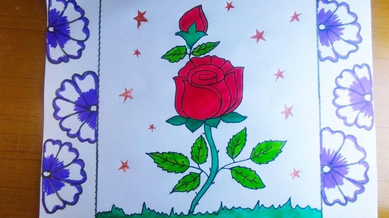 Rose Day Special Drawing / Gulab Ke Phool Ka Chitra Kaise Banaen / How ...
