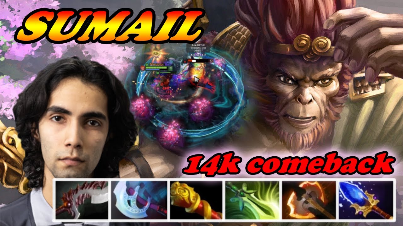 Sumail Monkey King infinite damage 14k comeback vs Naga army | 7.34b Immortal Best Ranked ...
