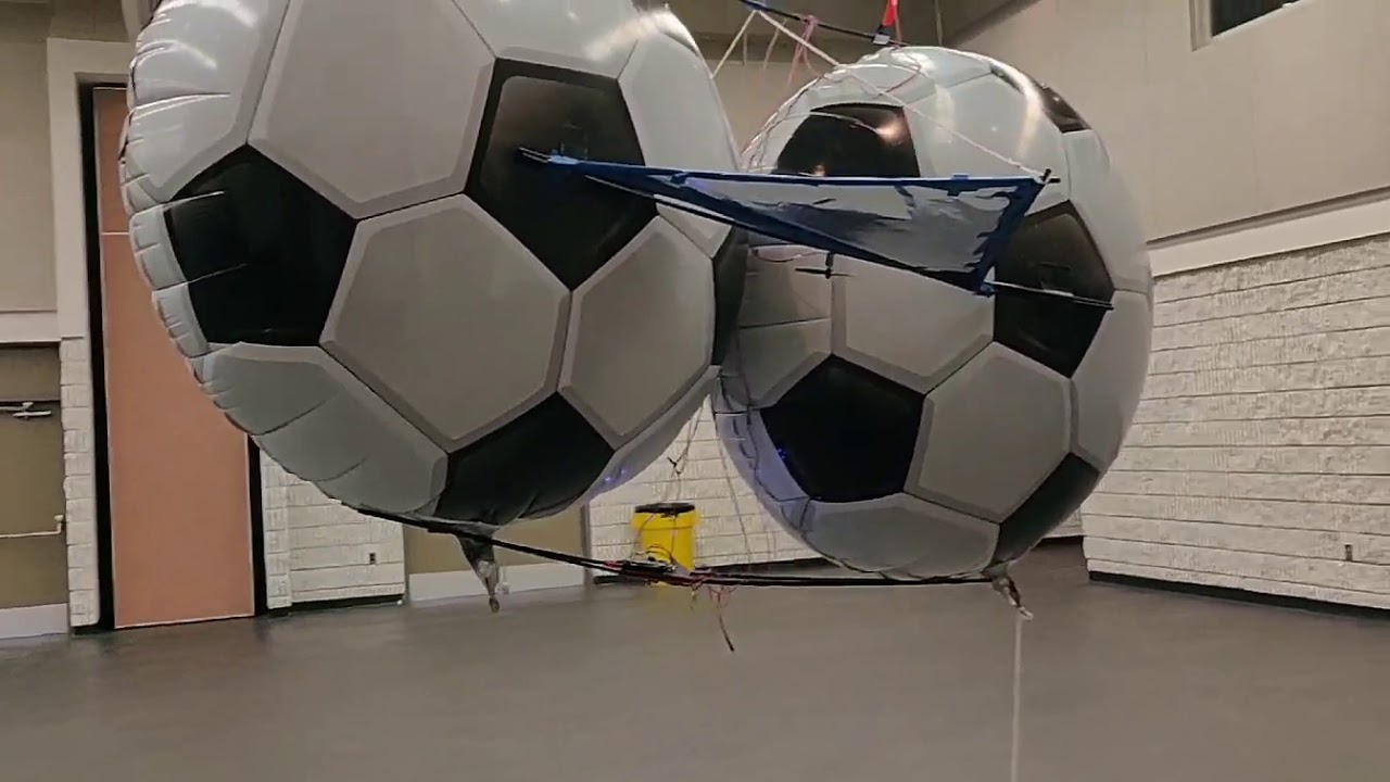 Double soccer ball blimp with fin stabilizers - YouTube