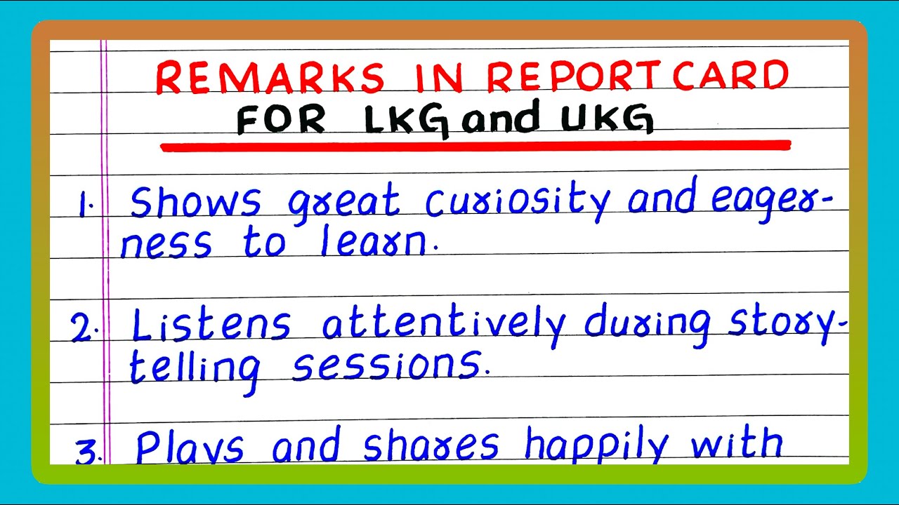 Remarks in Report Card | LKG and UKG | Remarks in Report Card for Pre ...