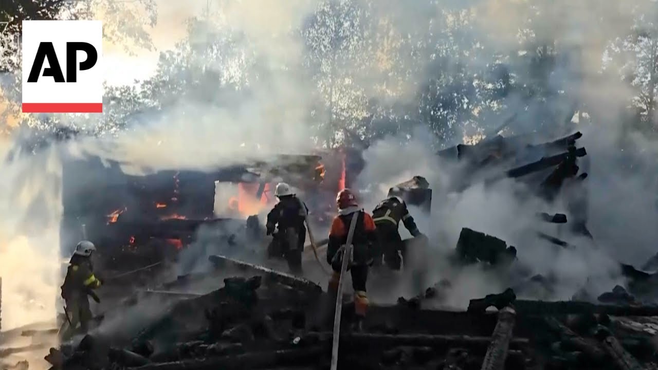 Private stables in Kharkiv region on fire after Russian strike - YouTube