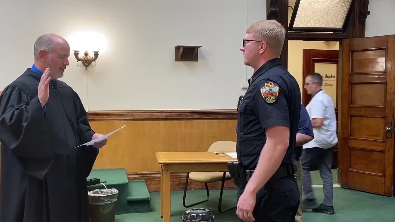 Watch: Ben Girdler sworn in as new Butte police officer - YouTube
