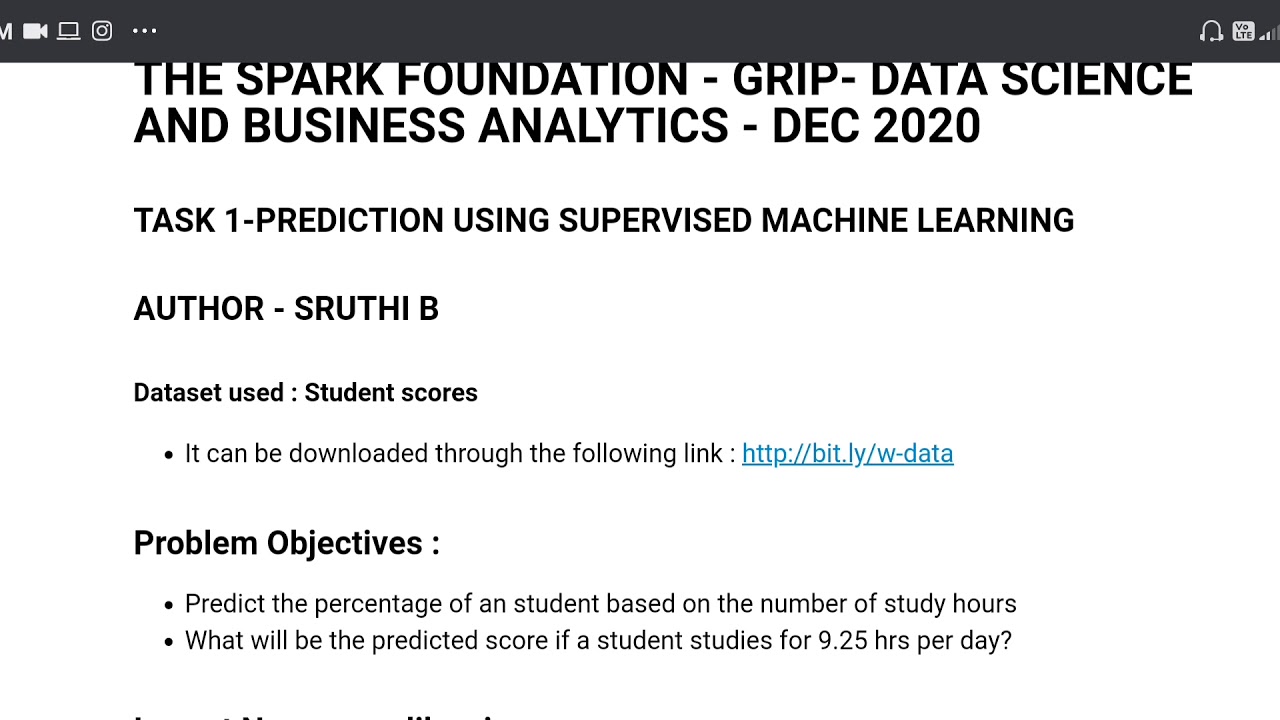 THE SPARKS FOUNDATION -GRIP TASK 1 : Data Science and Business Analytics - YouTube