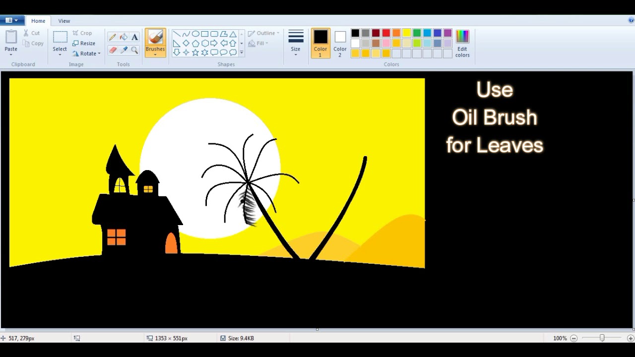 How to draw a Sunset Landscape in MS Paint - ComeTube Tutorial - YouTube