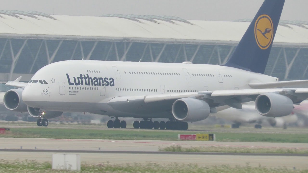 Lufthansa LH729 A388 [D-AIMN] landing at Shanghai Pudong Airport - YouTube